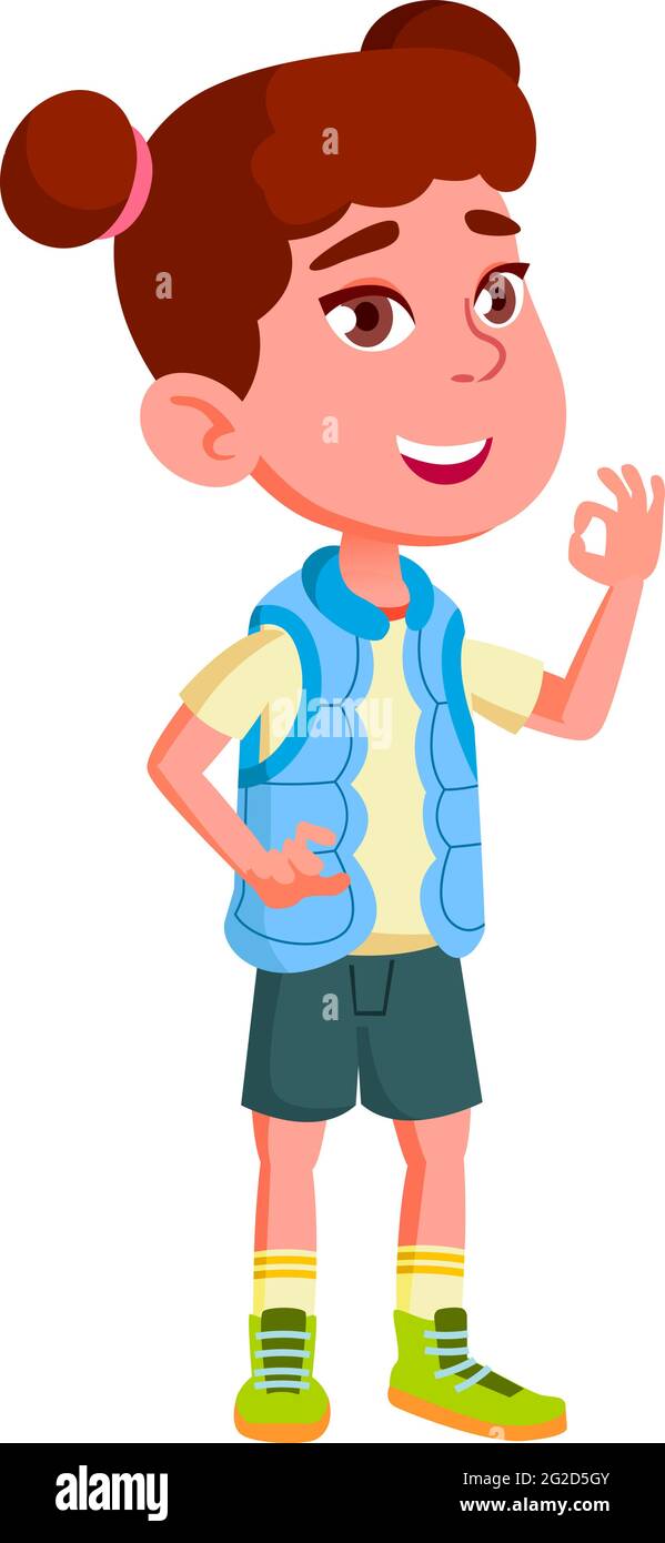 little girl gesturing ok and approving good choice of ice cream taste ...