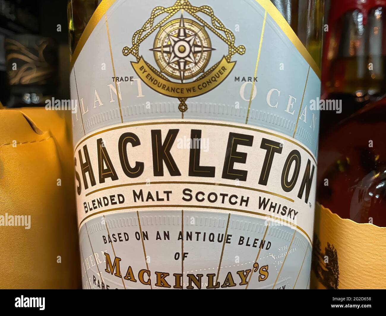 Viersen, Germany - May 9. 2021: Closeup of shackleton scotch whisky ...