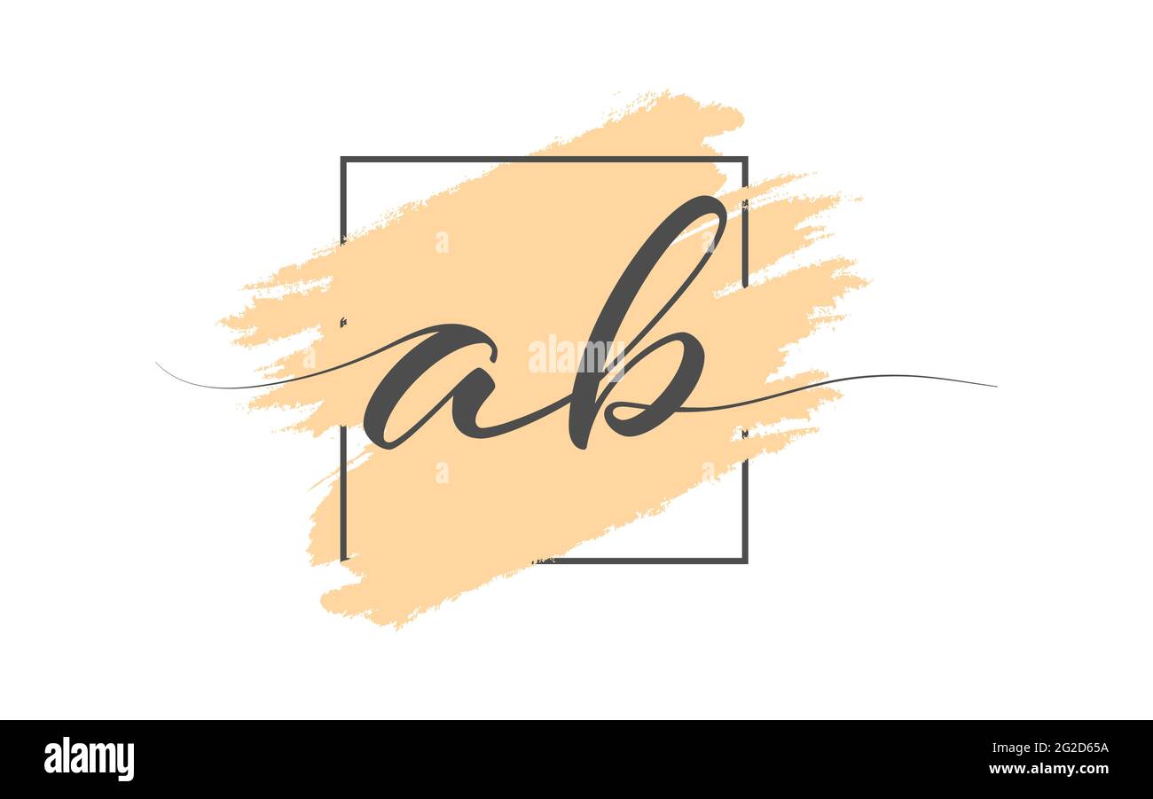 Calligraphic lowercase letters AB on a colored background in a frame ...