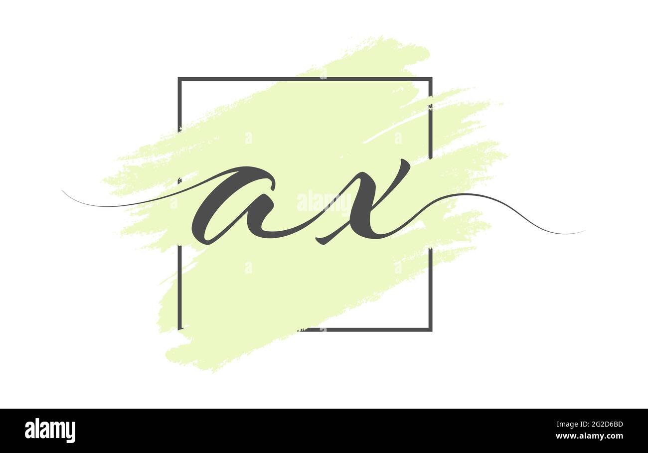 Calligraphic lowercase letters AX on a colored background in a frame ...