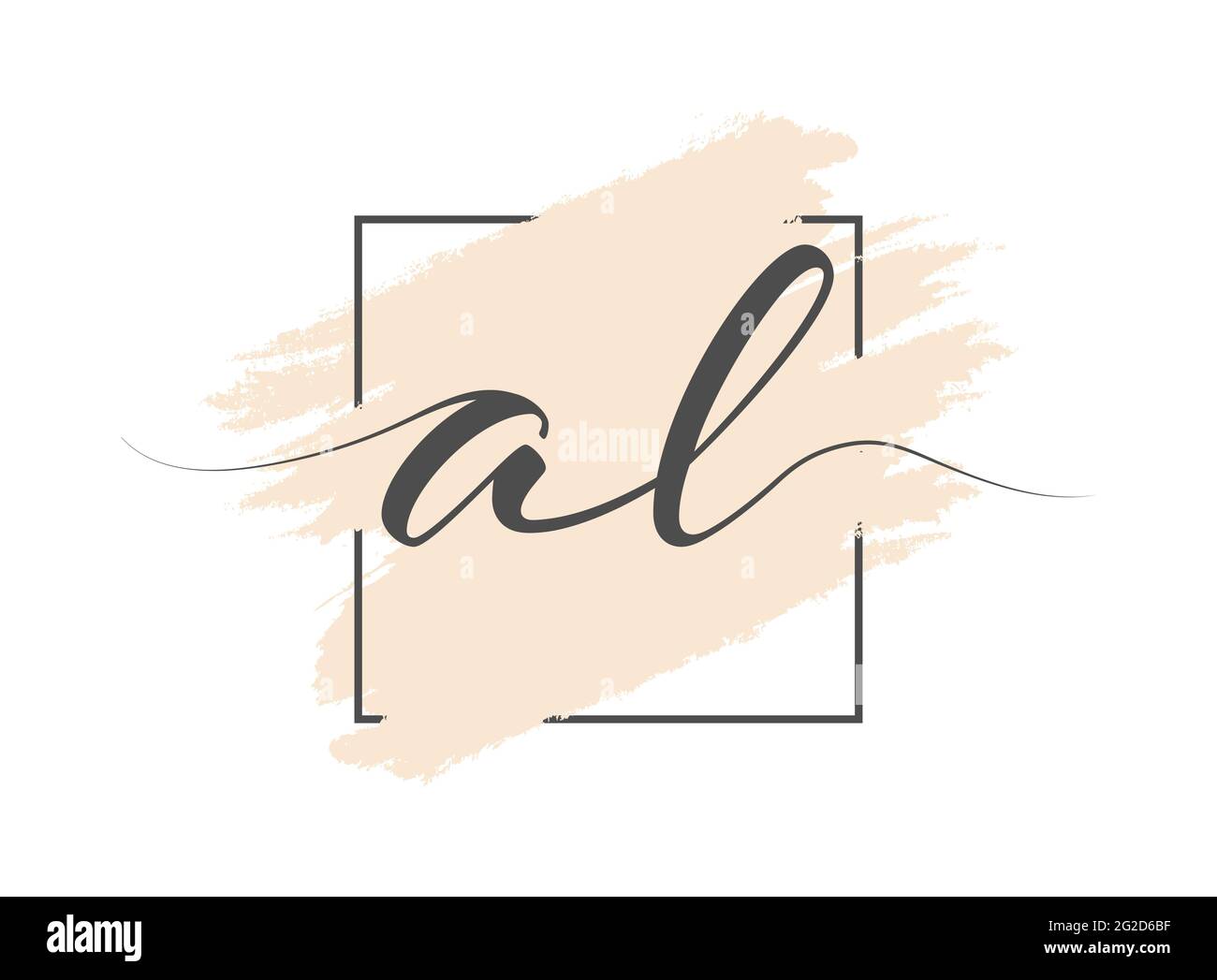 Calligraphic lowercase letters AL on a colored background in a frame ...