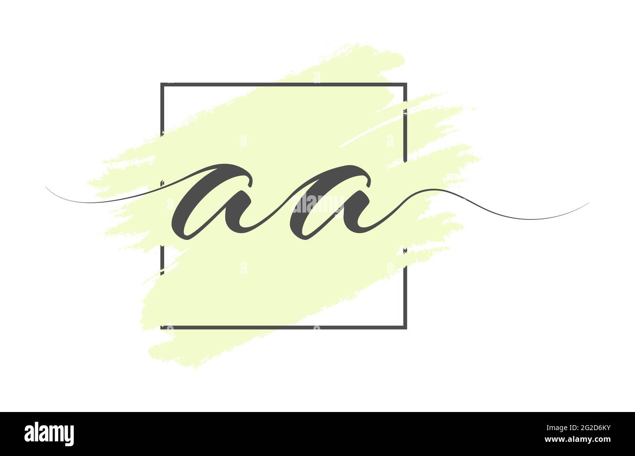 Calligraphic lowercase letters AA on a colored background in a frame ...