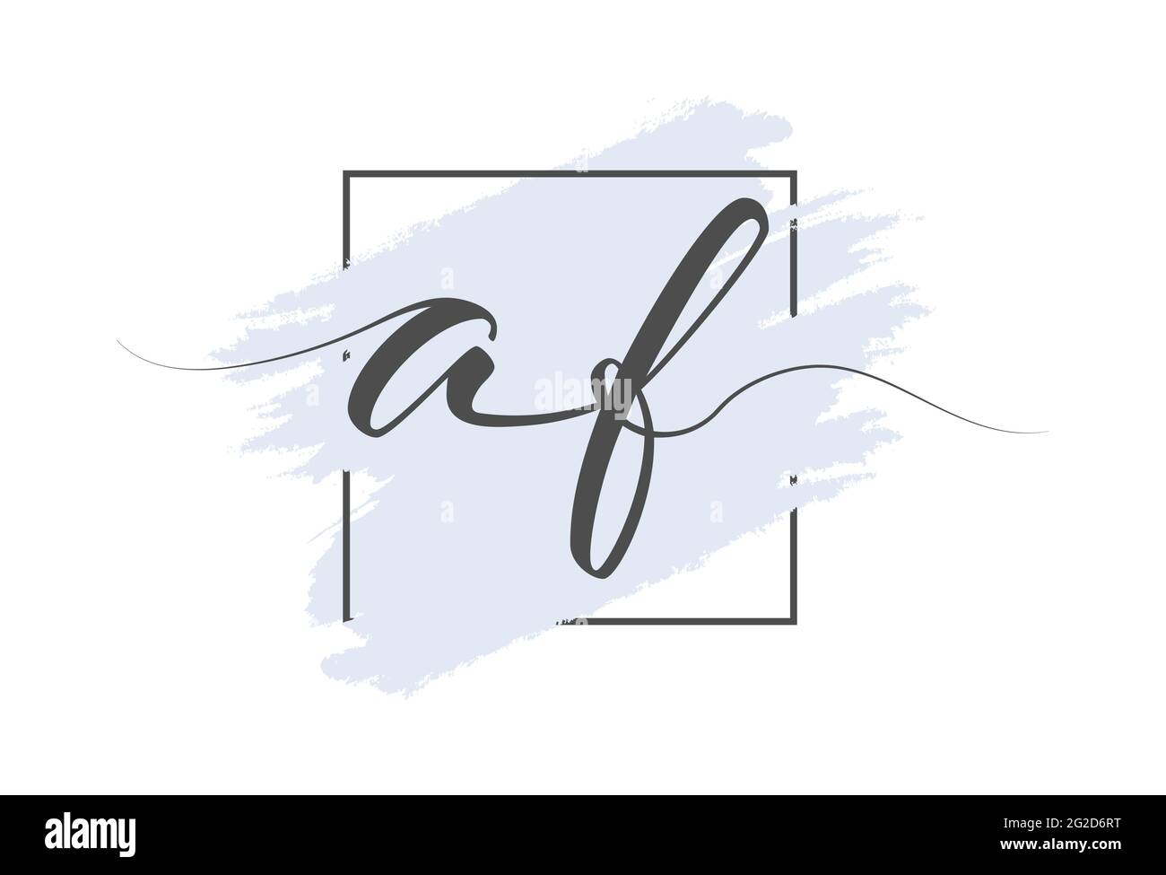 Calligraphic lowercase letters AF on a colored background in a frame ...