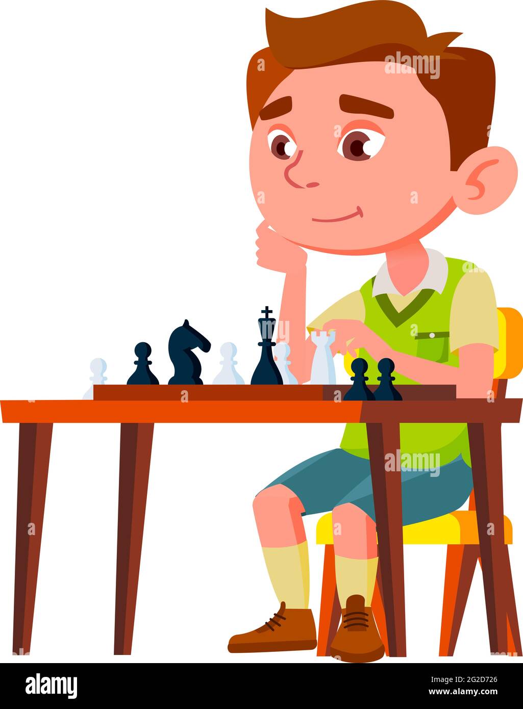 little boy playing chess game on chessboard cartoon vector Stock Vector ...