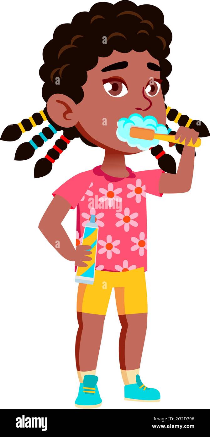 african girl child brushing teeth with toothpaste in bathroom cartoon ...