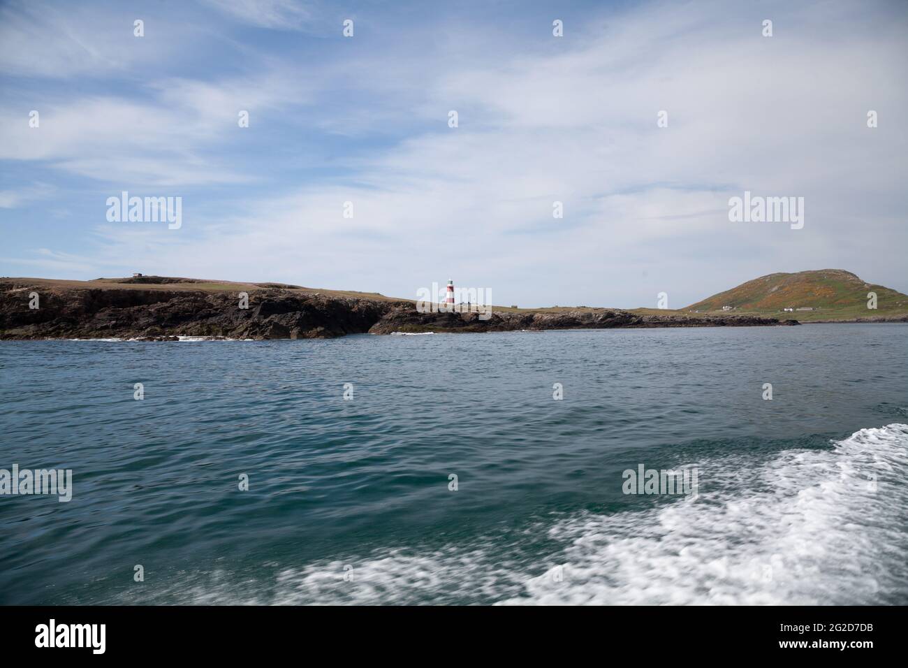 Ynys Enlli / Bardsey Island - seen from boat, going from harbour due ...
