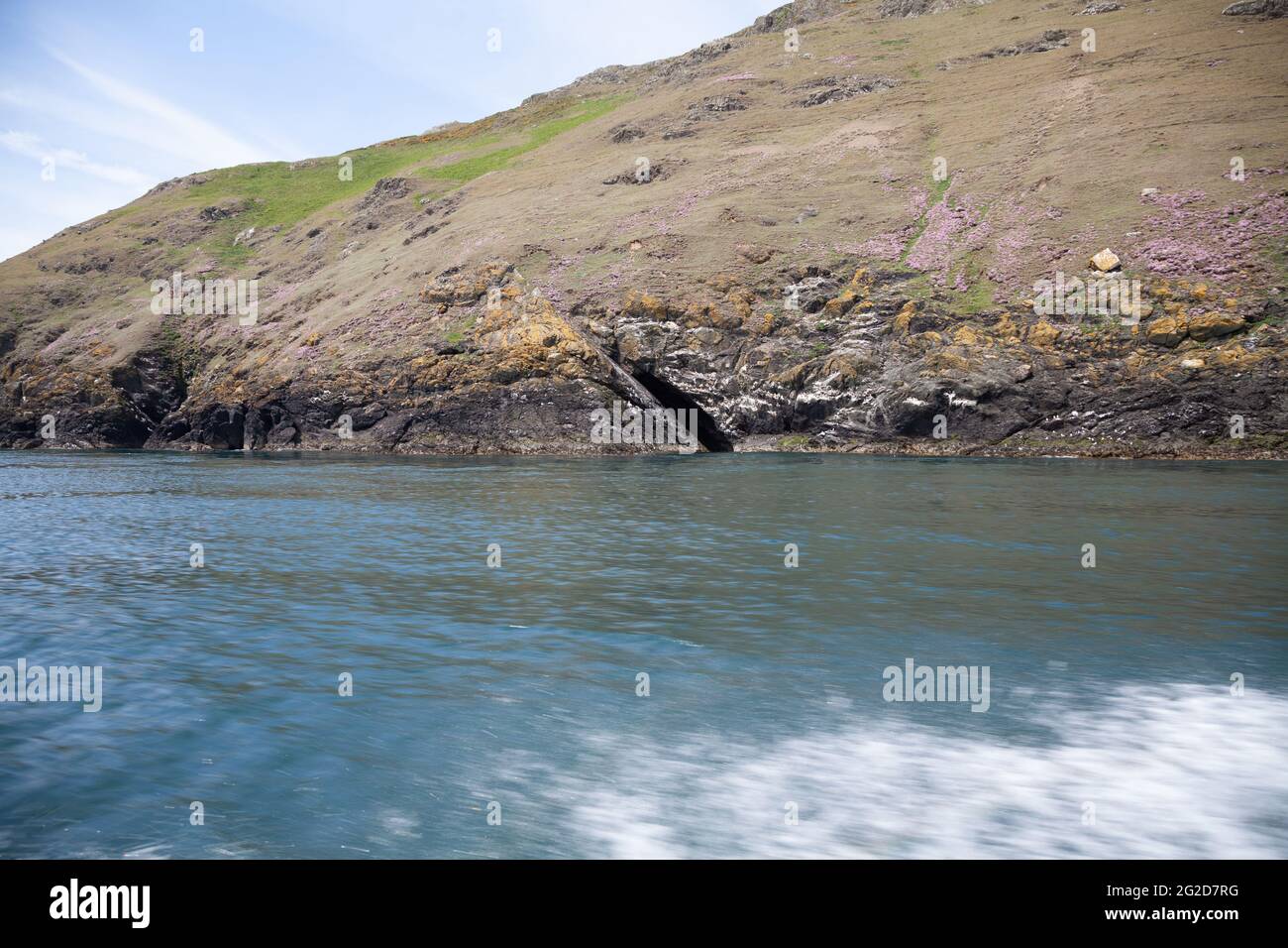 View of East side of Ynys Enlli / Bardsey Island taken from the sea on ...