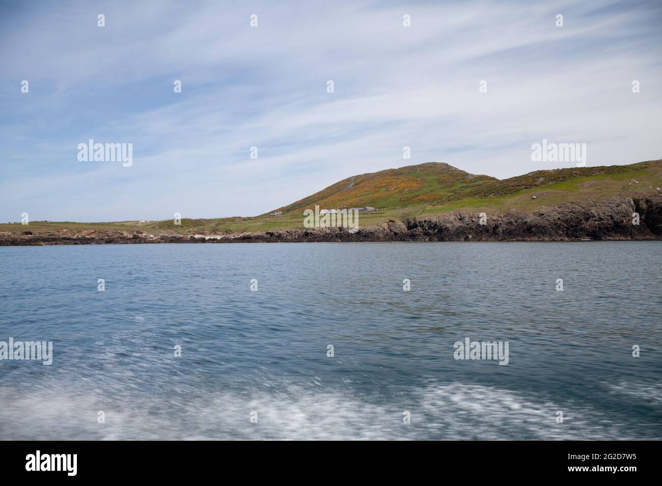 View of East side of Ynys Enlli / Bardsey Island taken from the sea on ...