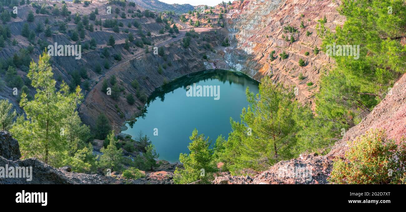 Ecosystem restoration. Reforestation in former open pit mine area ...