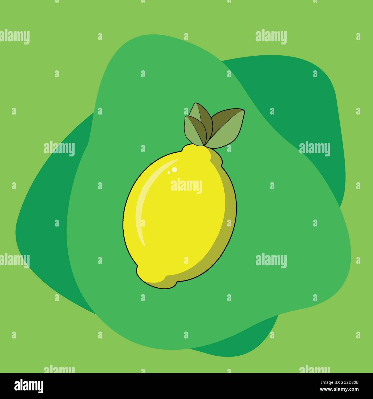Vector image of a lemon with a twig and a leaf with a shadow and glare ...