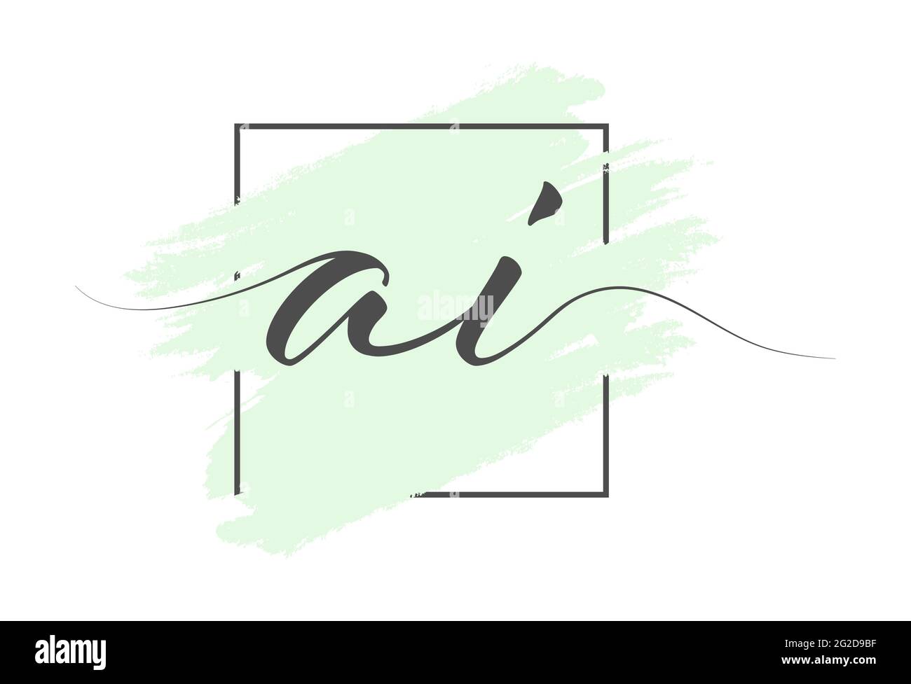 Calligraphic lowercase letters AI on a colored background in a frame ...