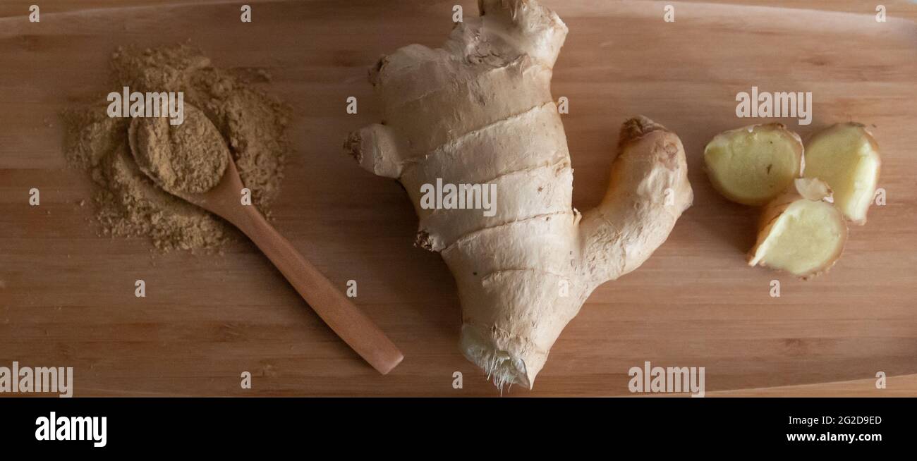 Whole, ground and sliced ginger, ginger in every form Stock Photo - Alamy