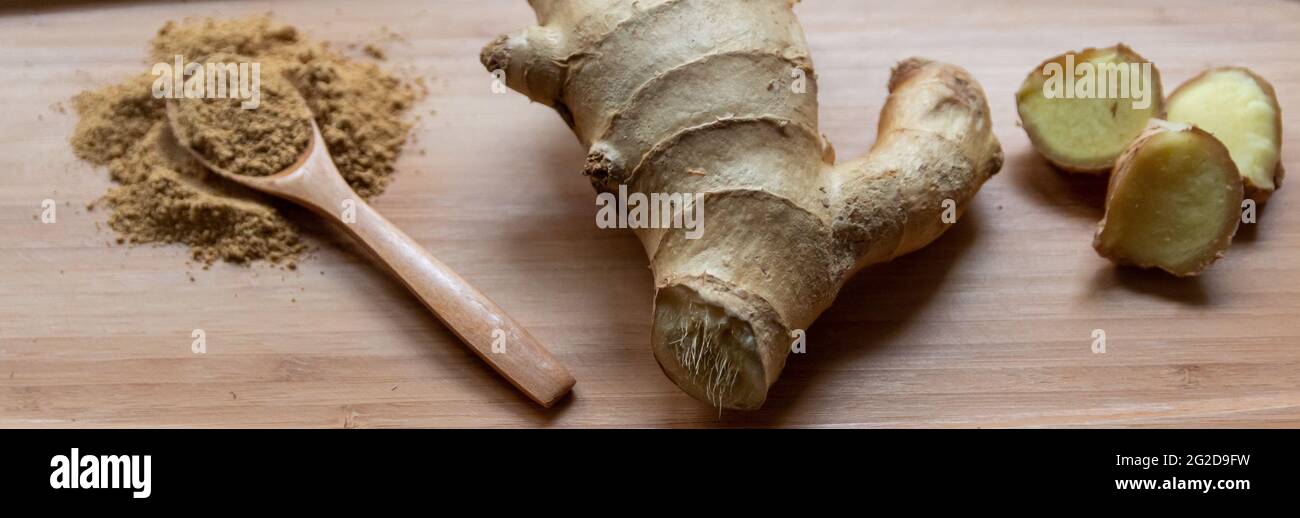 Whole, ground and sliced ginger, ginger in every form Stock Photo - Alamy