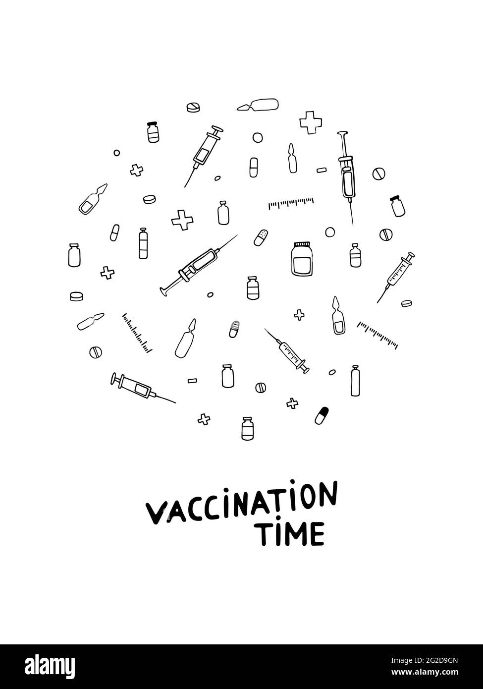 Time for Vaccination. Vector illustration with Outline black ...