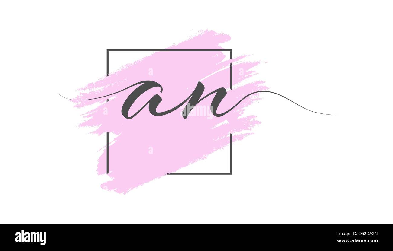 Calligraphic lowercase letters AN on a colored background in a frame ...