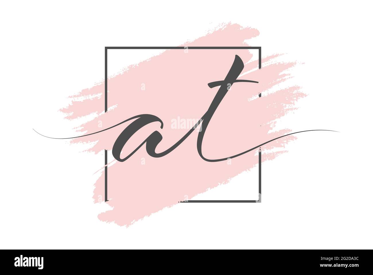 Calligraphic lowercase letters AT on a colored background in a frame ...