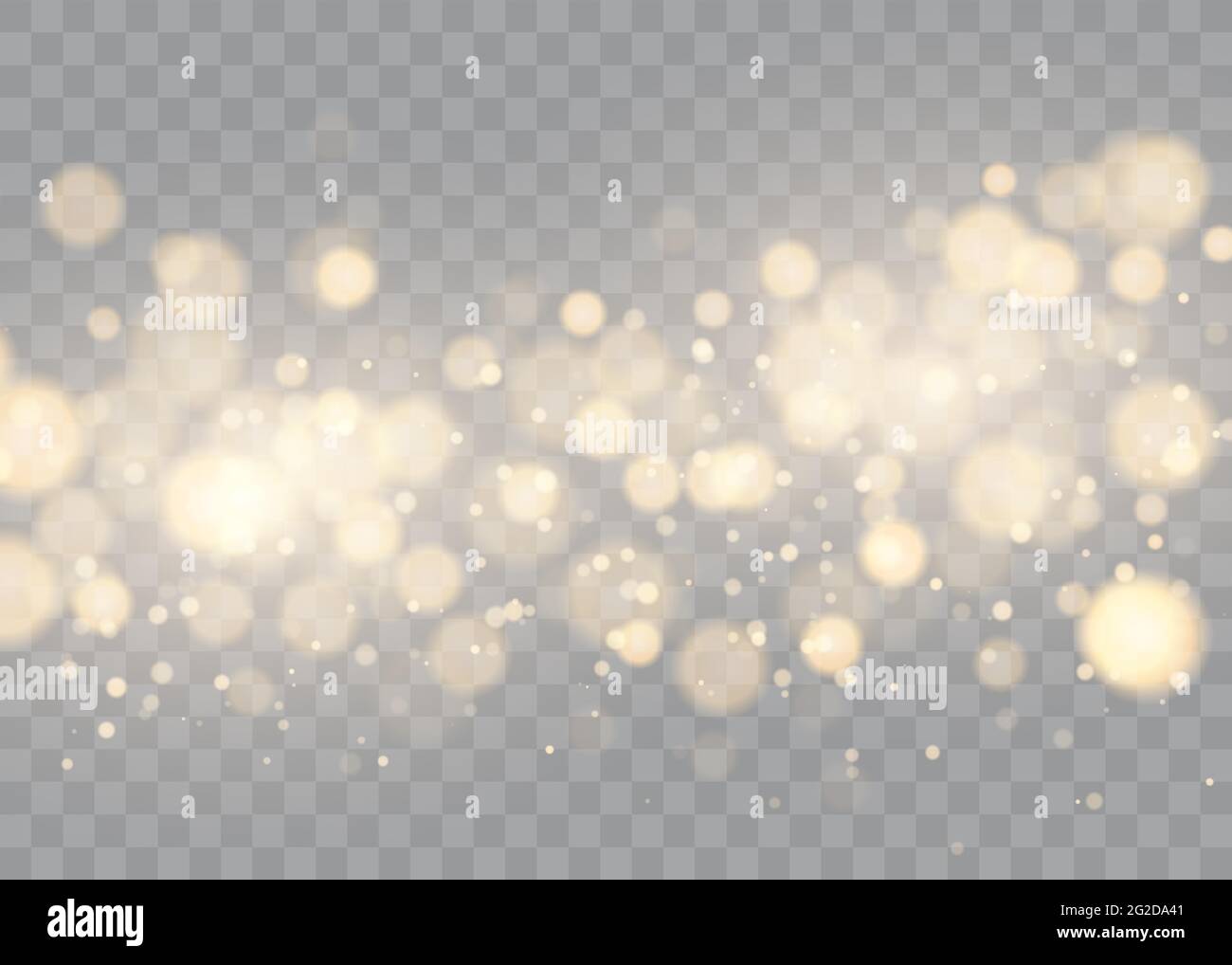 Shining bokeh isolated on transparent background. Golden bokeh lights with glowing particles ...
