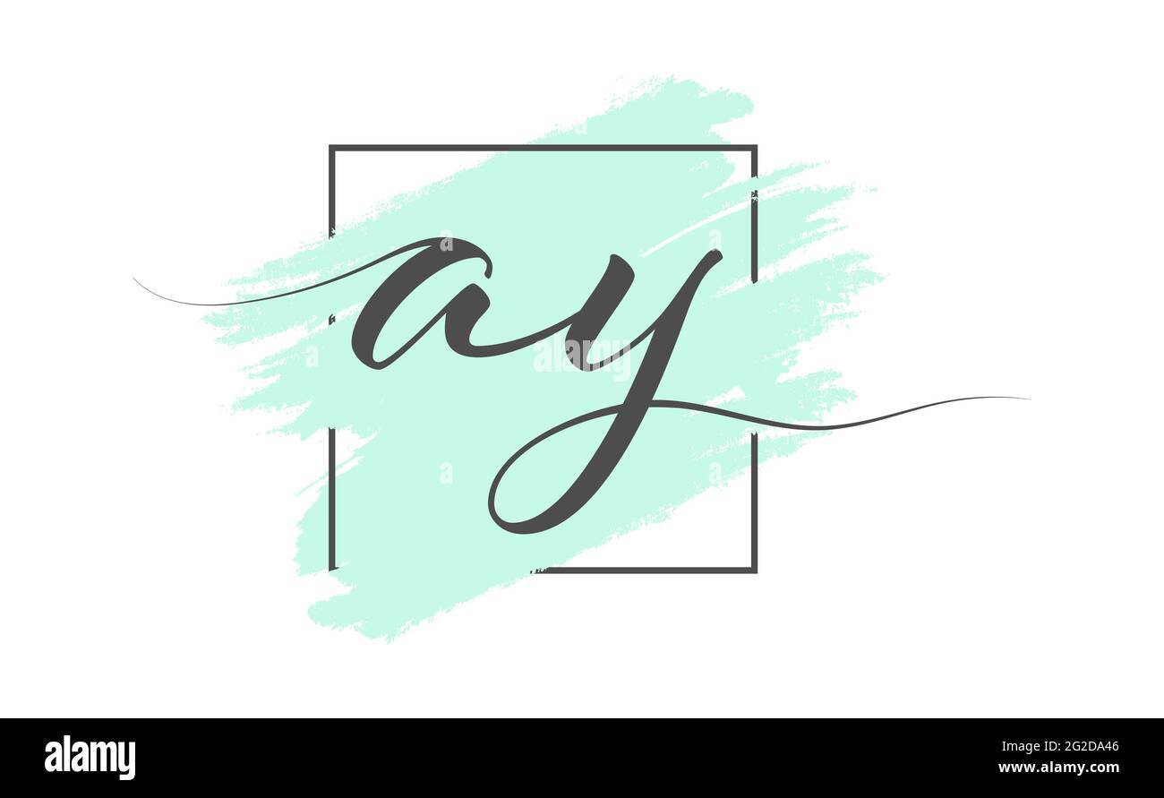Calligraphic lowercase letters AY on a colored background in a frame ...