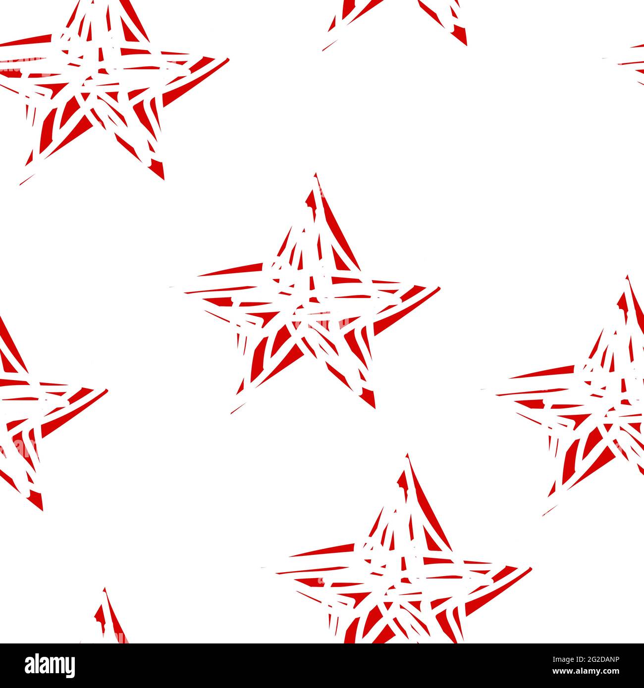 Red Christmas Stars seamless pattern on white background. New Year hand ...