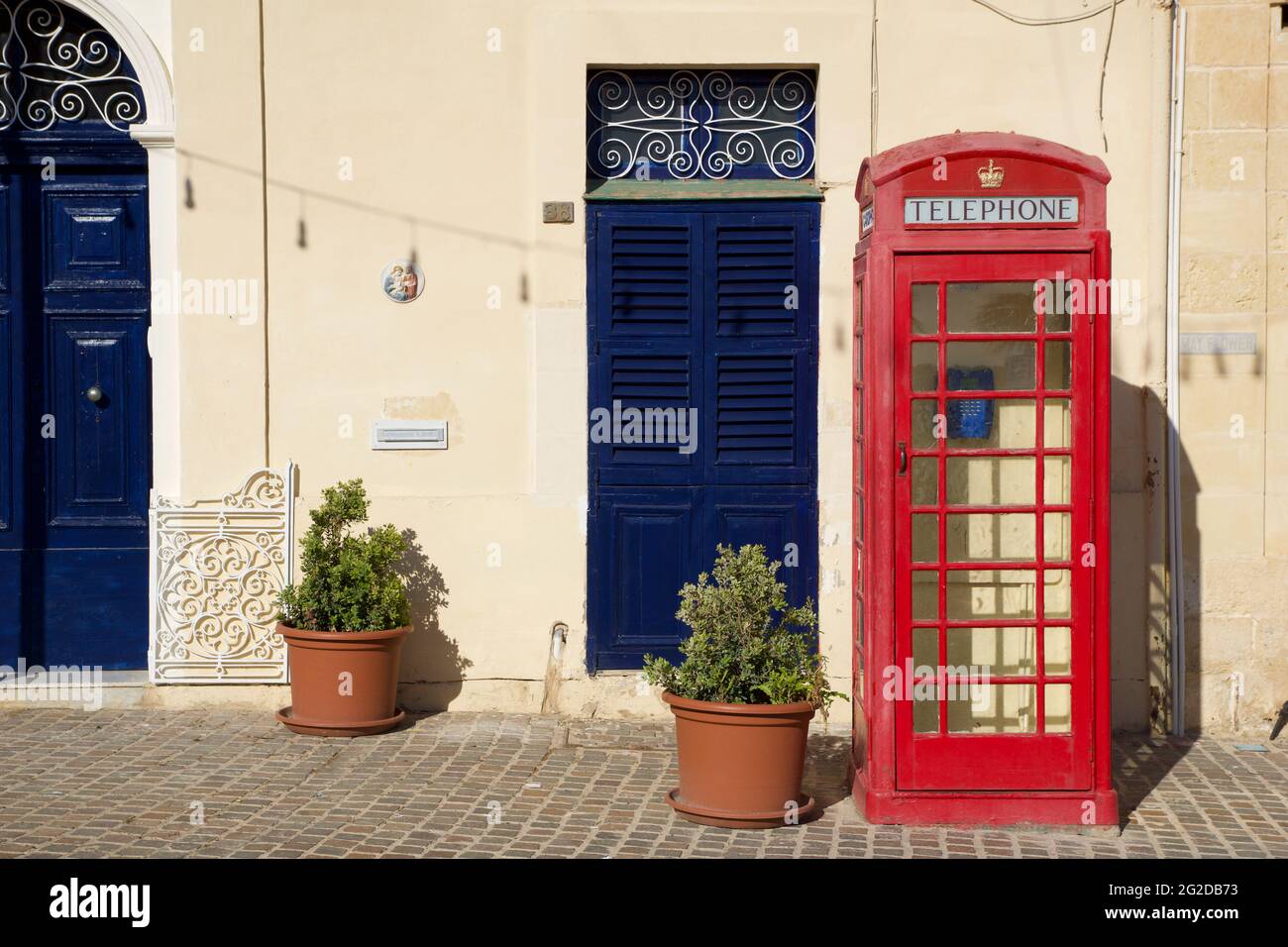 MARSAXLOKK, MALTA - 03 JAN, 2020: Classic red British telephone box at ...