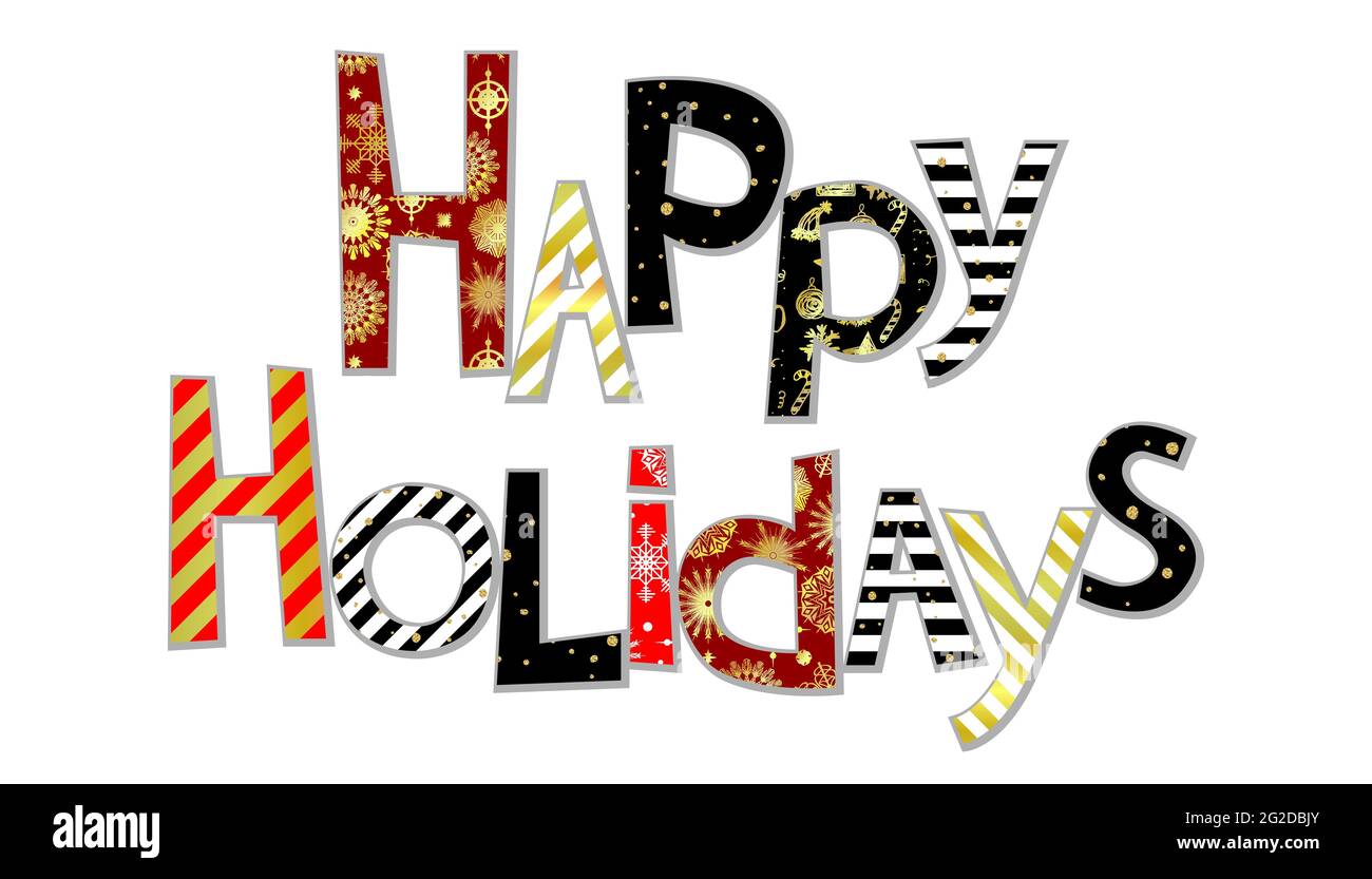 Christmas paper cut lettering Happy Holidays Isolated on a white ...