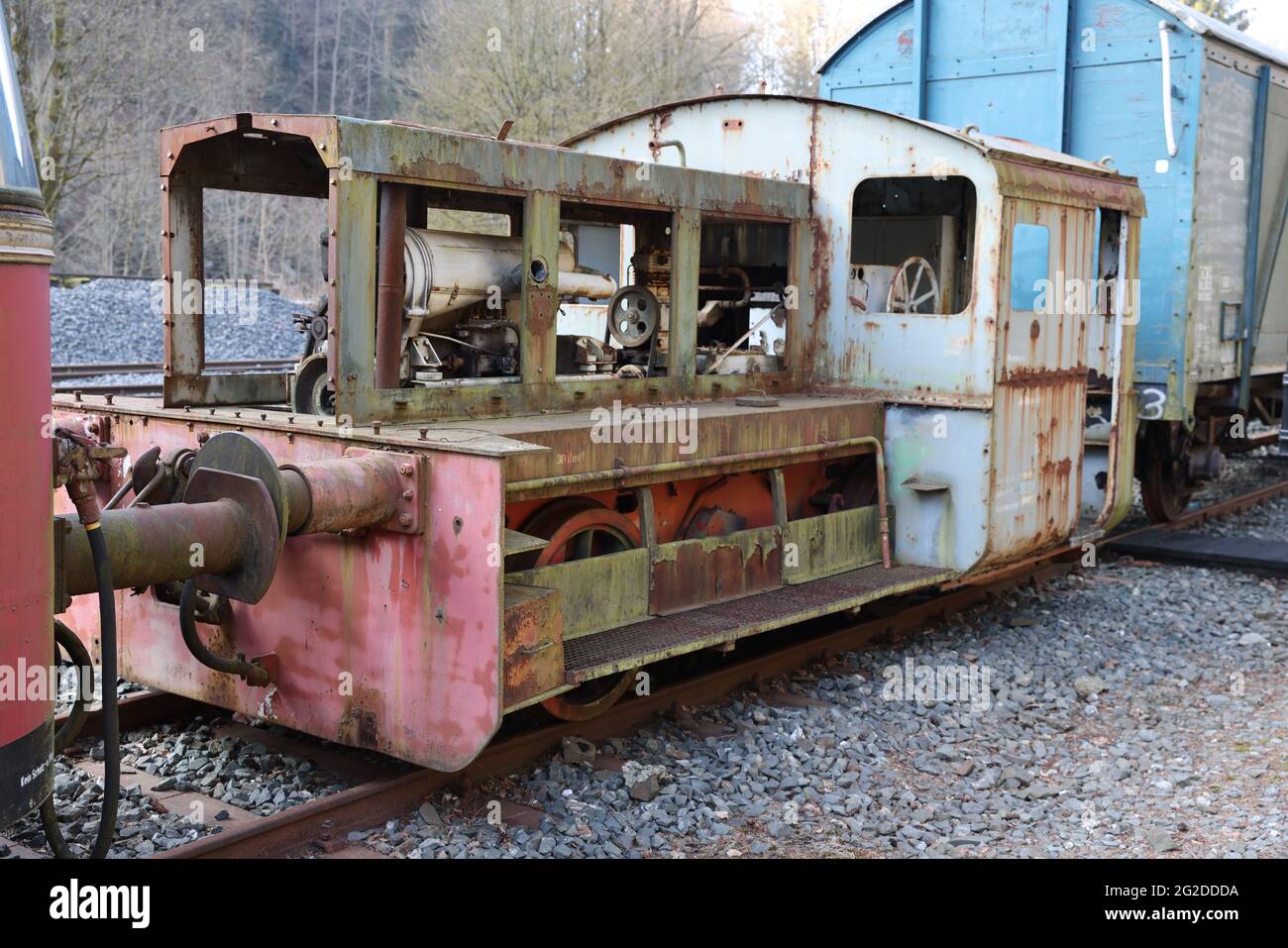 Abandoned broken train parts on rail tracks Stock Photo - Alamy