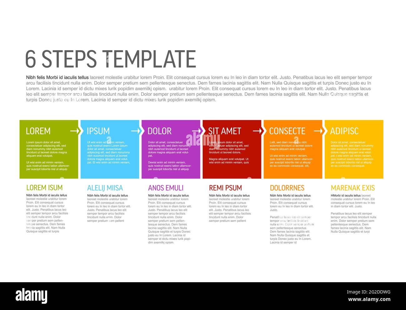 Six vector square flat progress steps template with arrows and ...