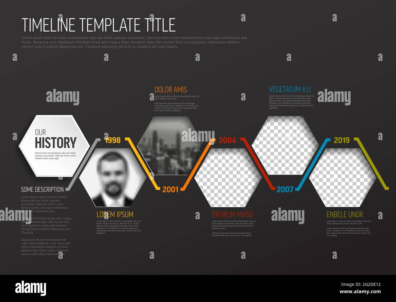 Vector Dark Infographic timeline template made from hexagon photo ...