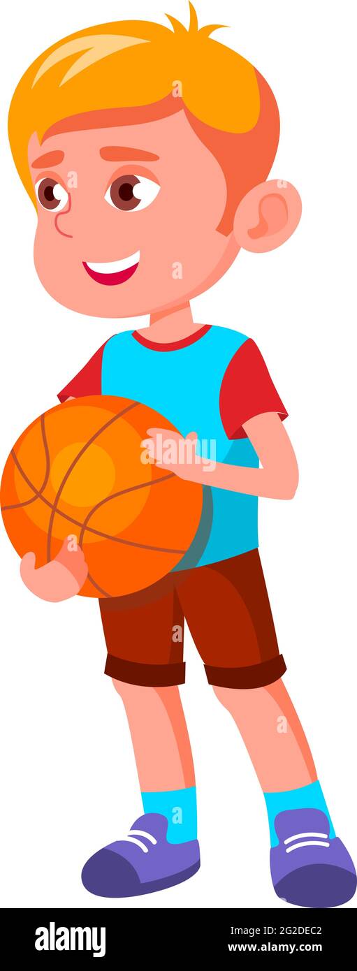 blond sporty boy playing basketball at gym cartoon vector Stock Vector ...