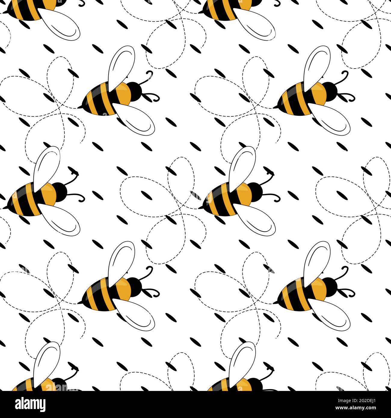 Seamless pattern with bees on white polka dots background. Small wasp ...