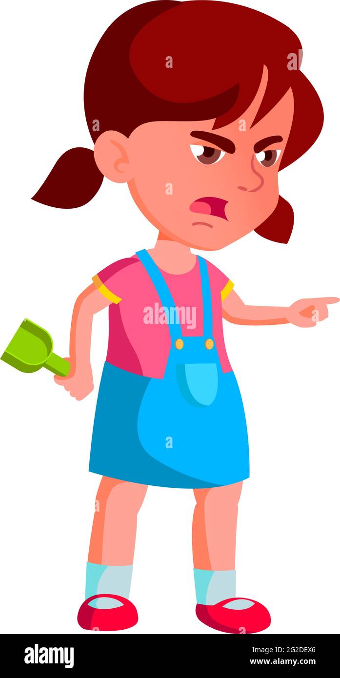 angry girl with shovel toy screaming at friend in sandbox cartoon ...