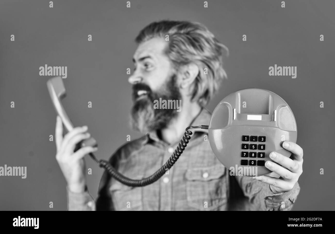 Ads made enticing. vintage communication device. Businessman talking on ...