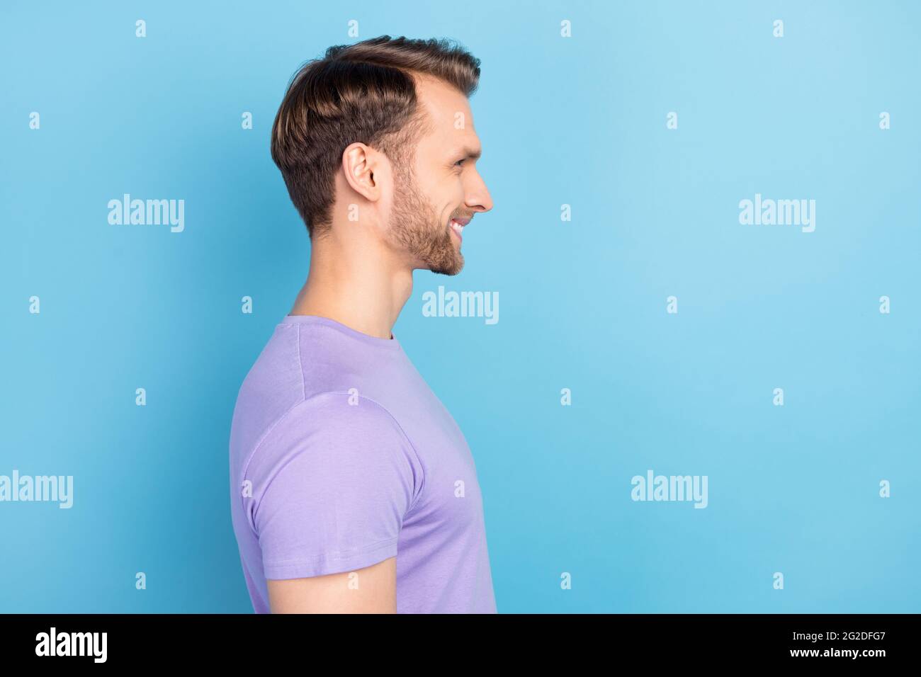 Side profile photo portrait of smiling guy wearing stylish outfit ...