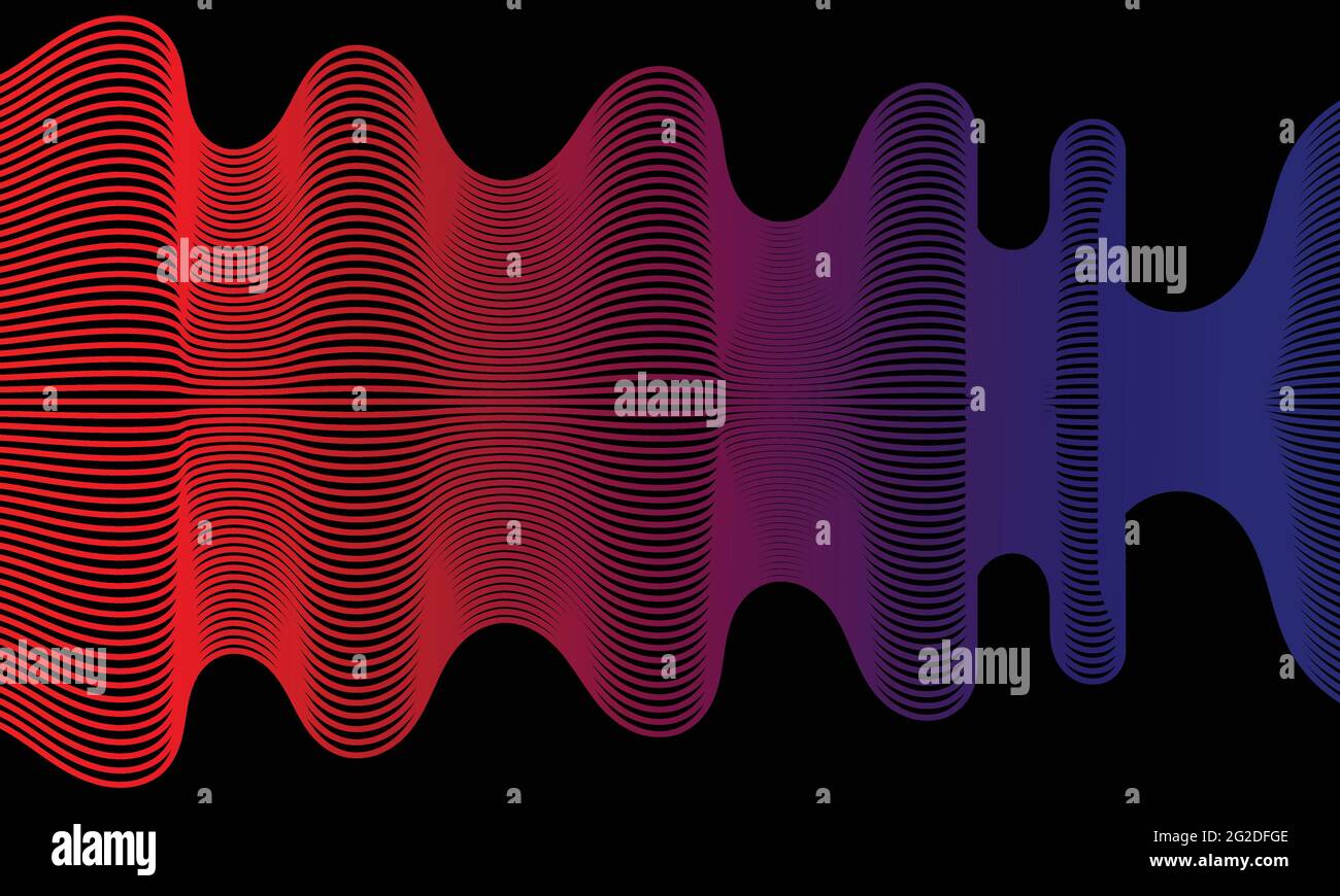 Modern abstract background with wavy lines in red and blue gradations ...
