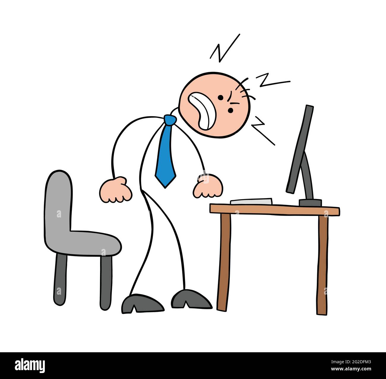 Stickman businessman character getting angry at the computer, vector ...
