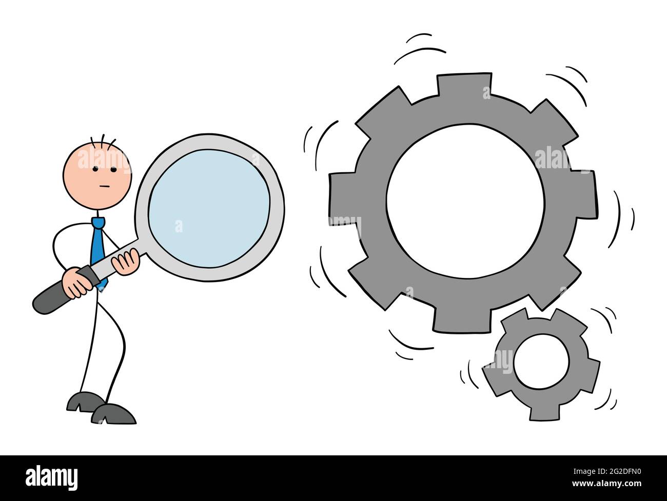 Stickman businessman character holding a magnifying glass and looking ...