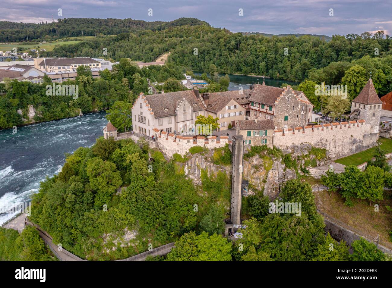 aerial view of the Rhine Falls and Laufen Castle in Schaffhausen, swiss ...