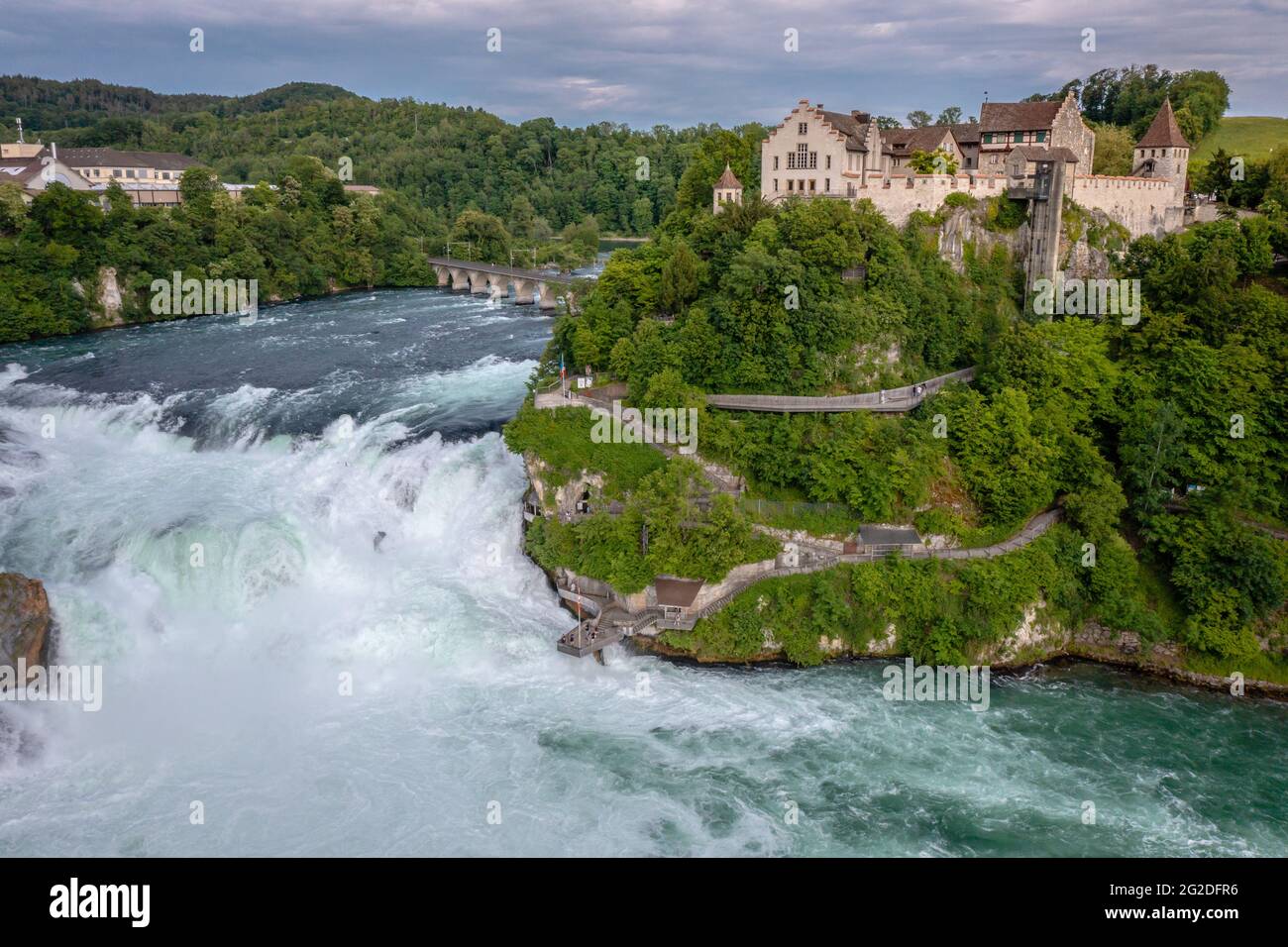 aerial view of the Rhine Falls and Laufen Castle in Schaffhausen, swiss ...
