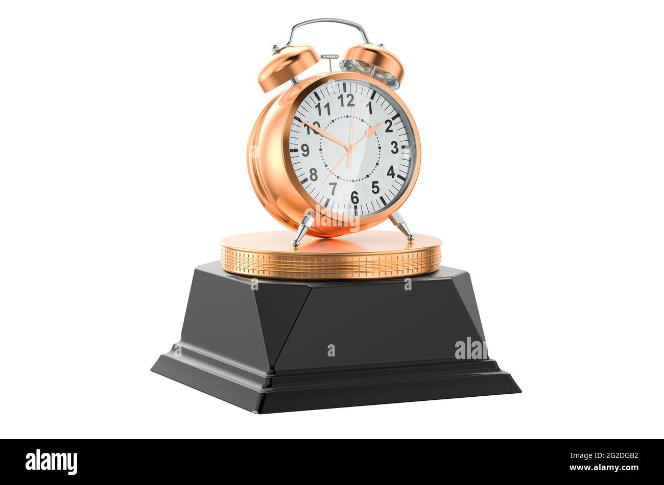 Alarm clock golden award concept. 3D rendering isolated on white ...