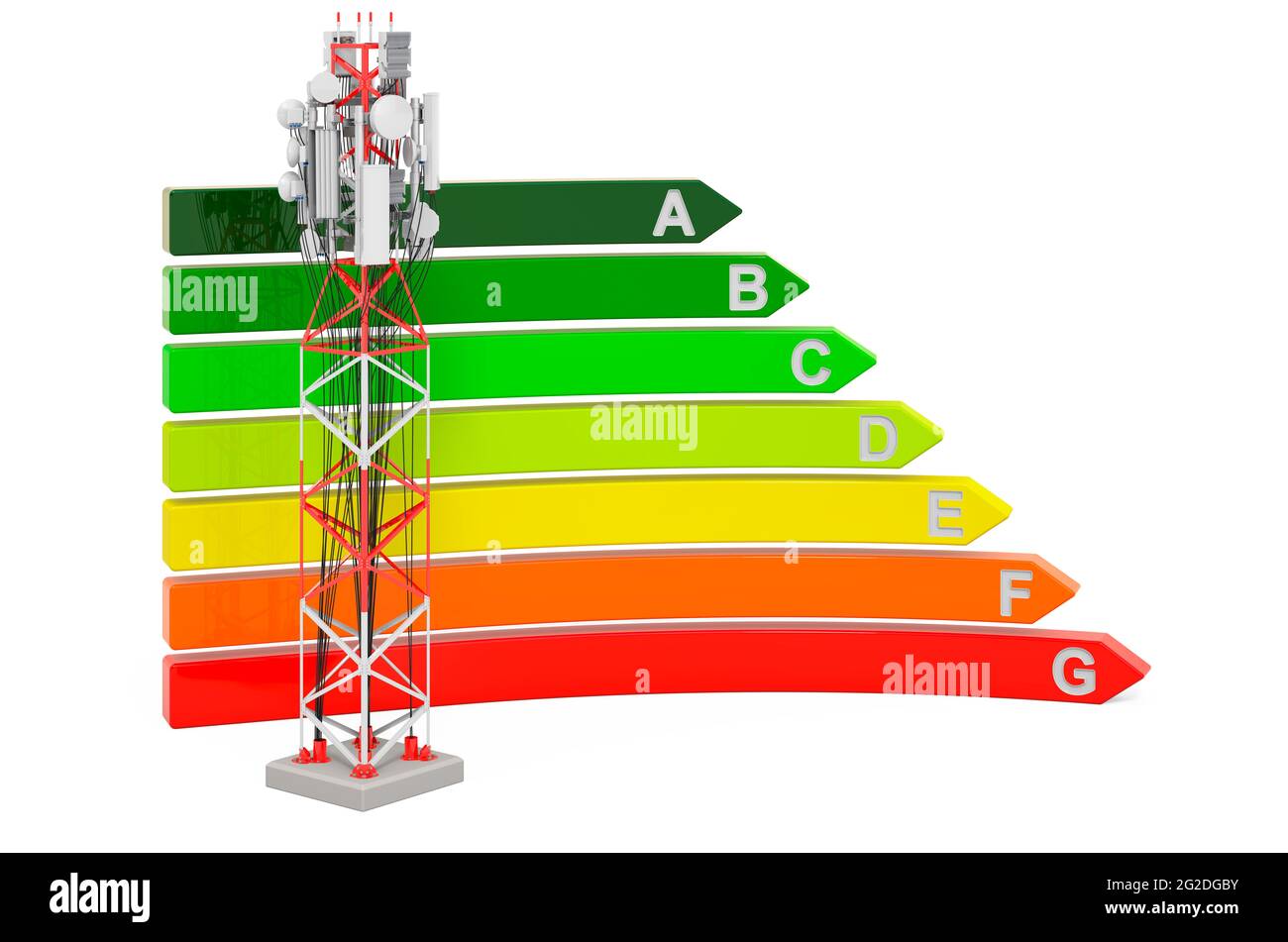 Mobile tower with energy efficiency chart, 3D rendering isolated on ...
