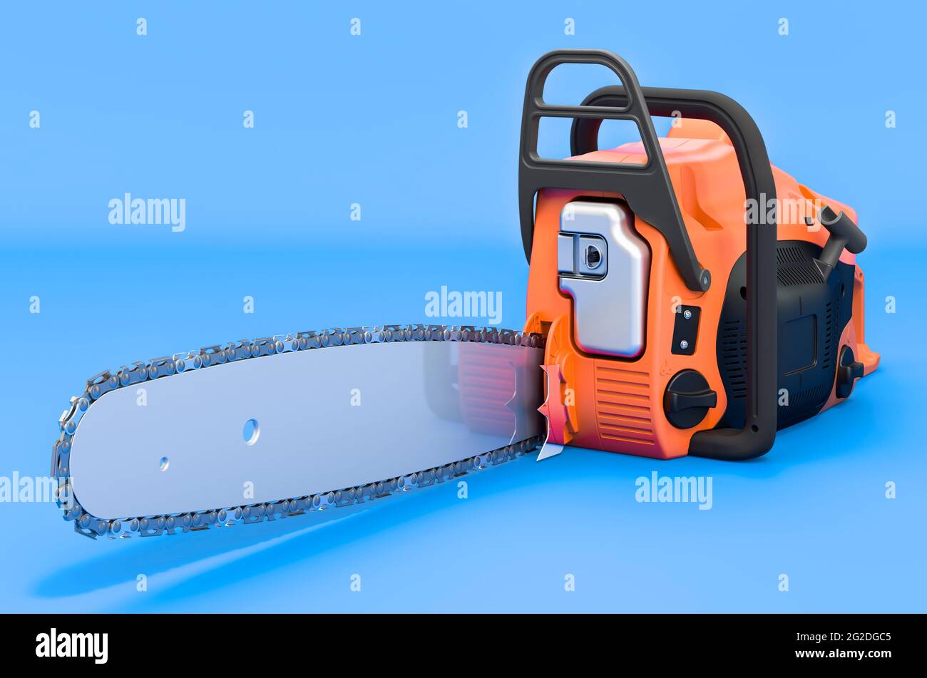 Modern chainsaw on blue background, 3D rendering Stock Photo - Alamy