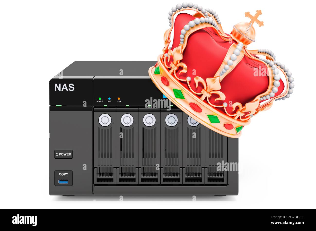 NAS with golden crown, 3D rendering isolated on white background Stock ...