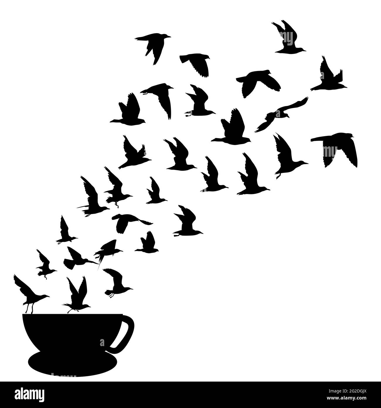 Silhouettes of birds flying from a cup of coffee Stock Vector Image ...