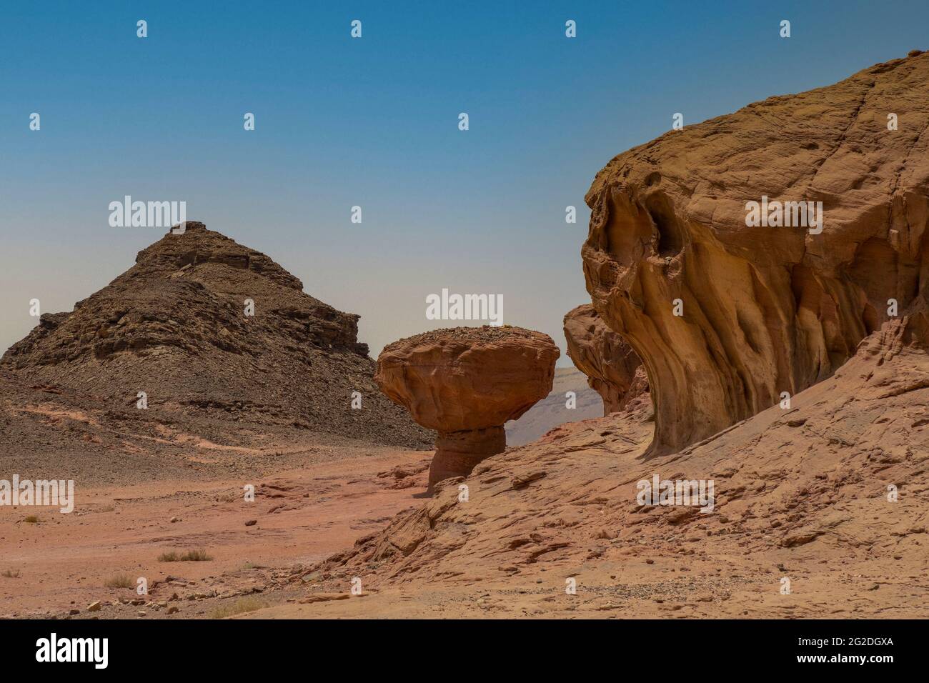A landscape of the Timna valley desert park in Israel, known for its ...