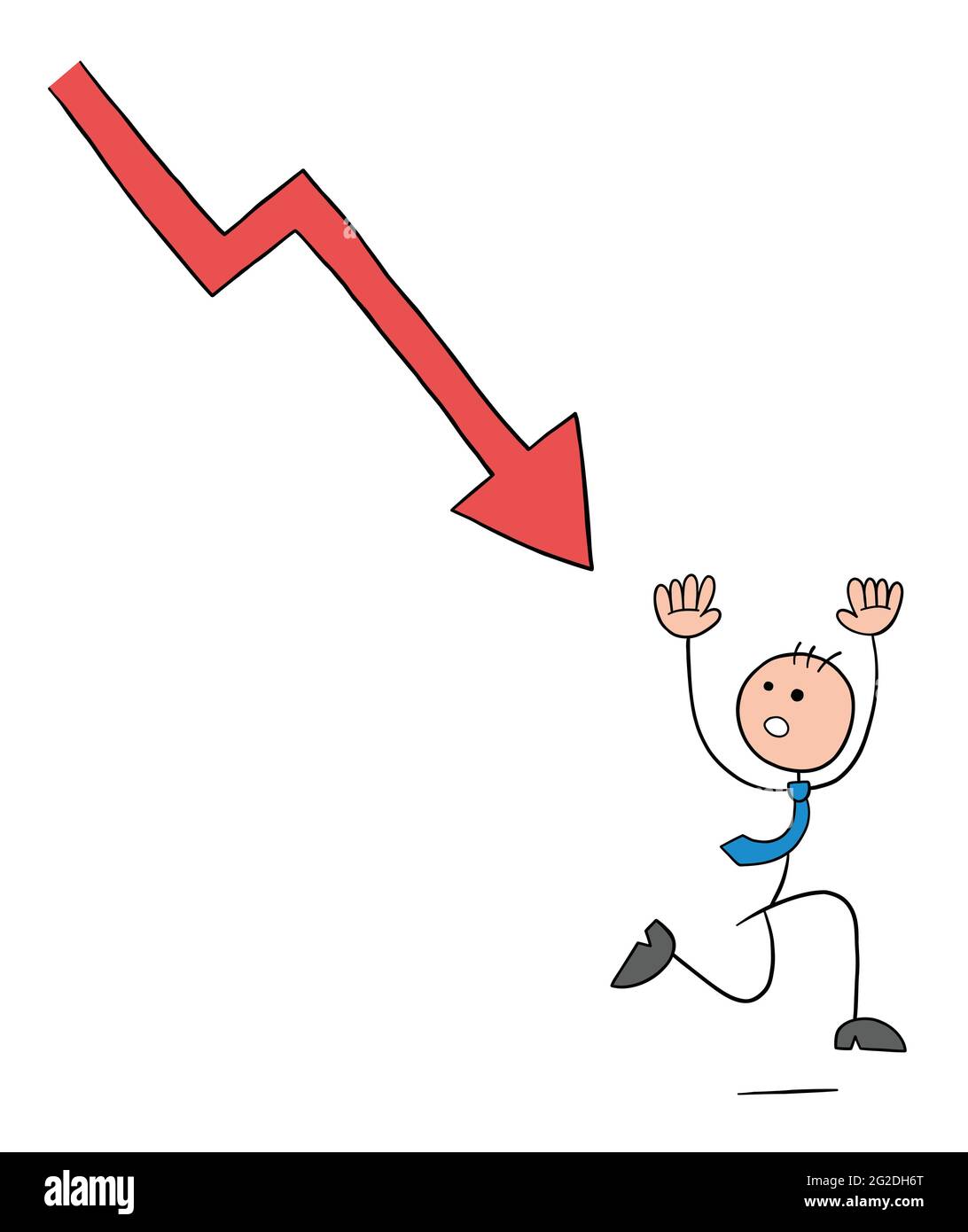 Stickman businessman character running away from arrow falling down ...