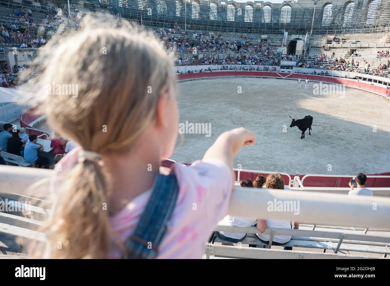 Images from the roman arena / amphitheatre in Arles of the bull ...
