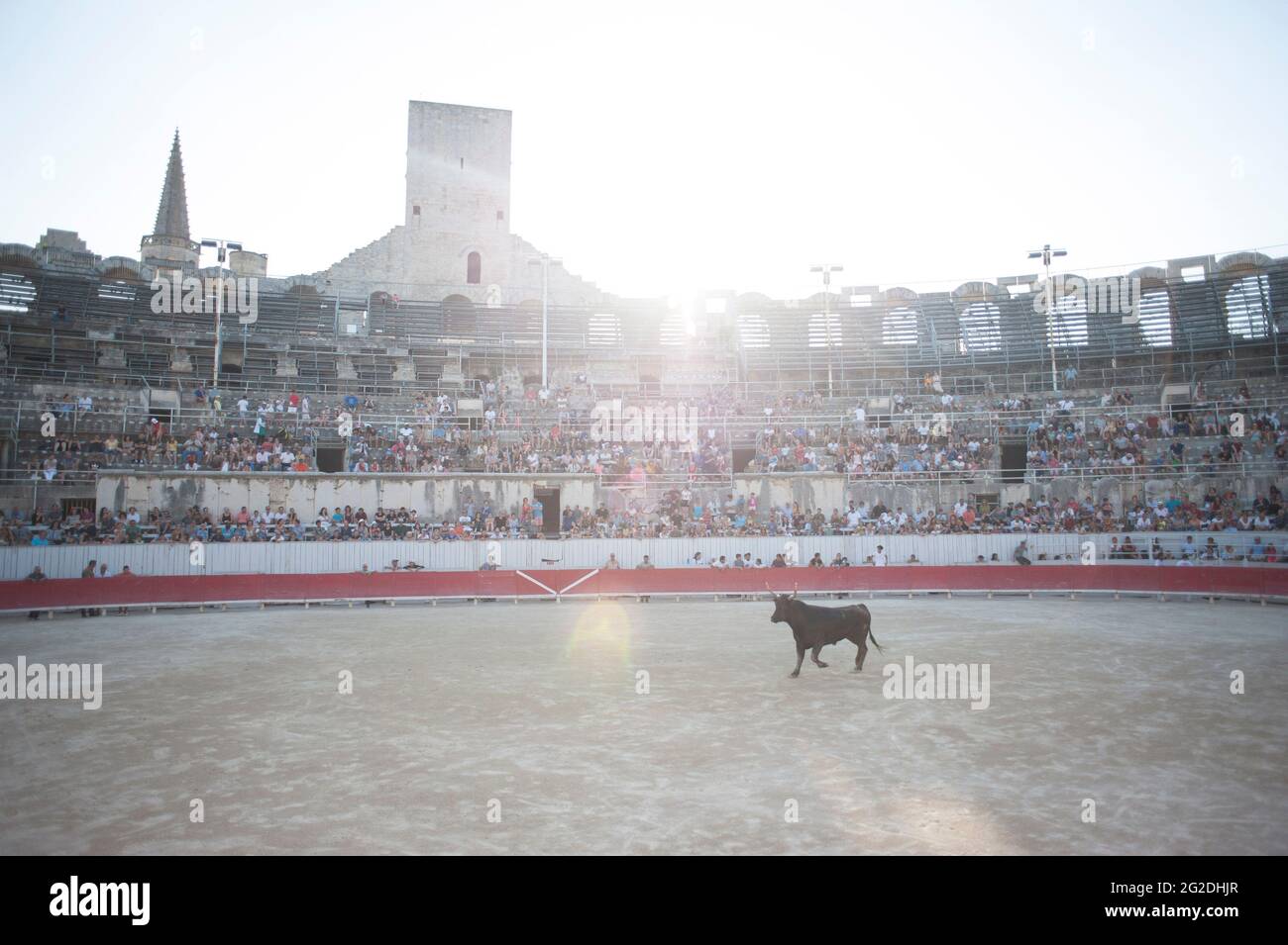 Images from the roman arena / amphitheatre in Arles of the bull ...
