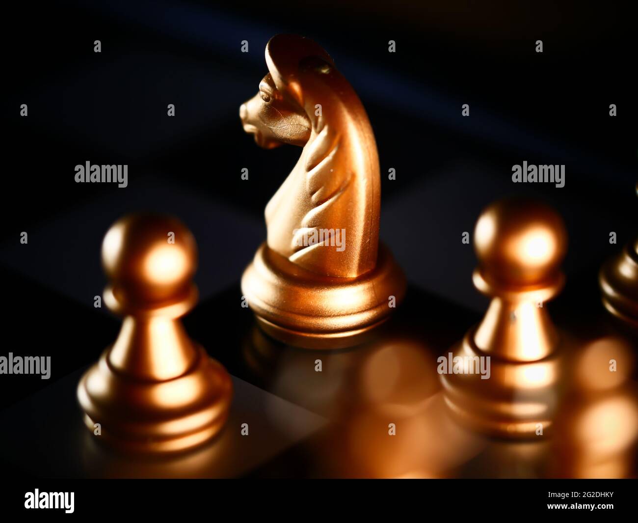 Selective focus shot of knight and pawn chess pieces on a chessboard ...