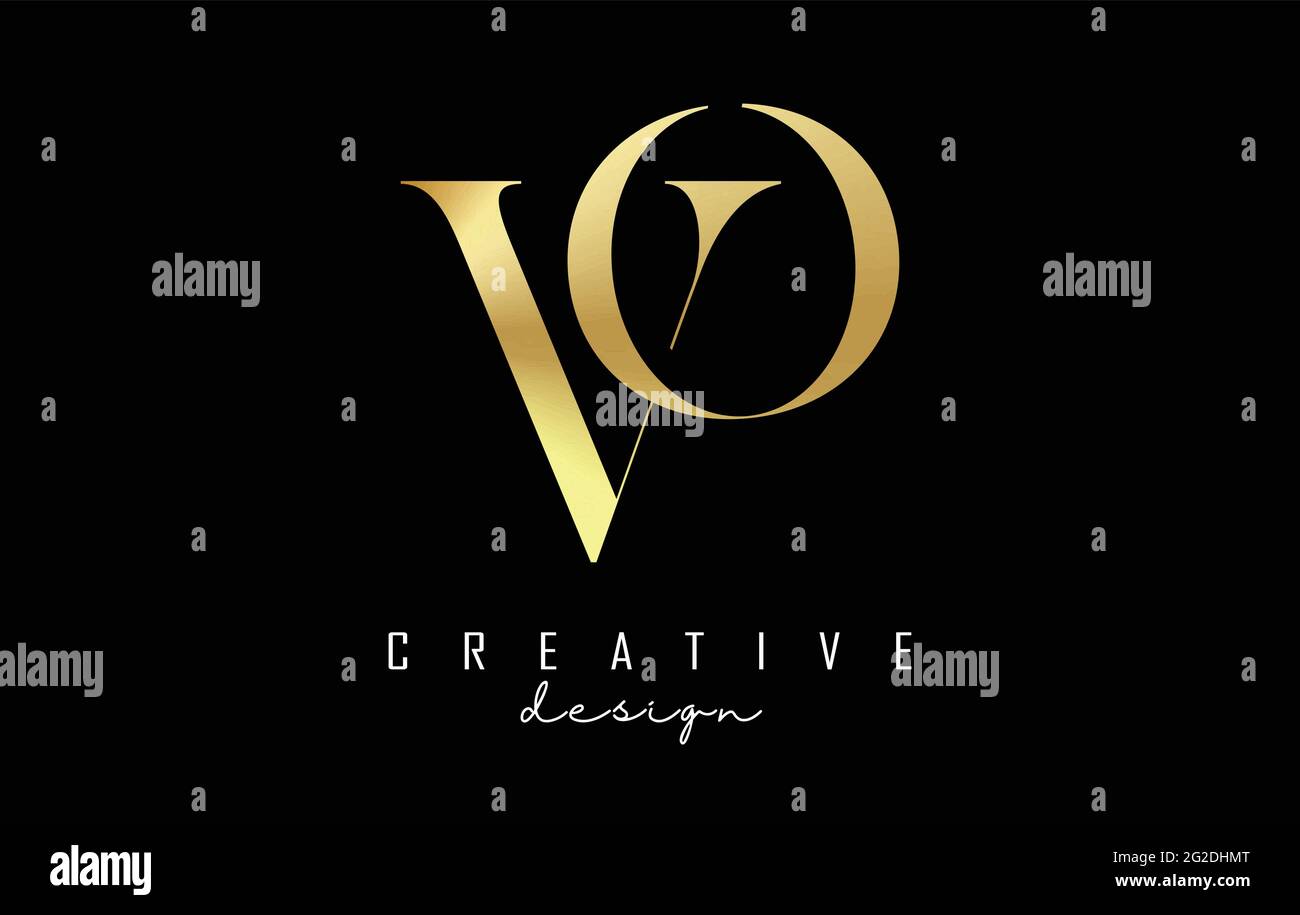 Golden VO v o letter design logo logotype concept with serif font and ...