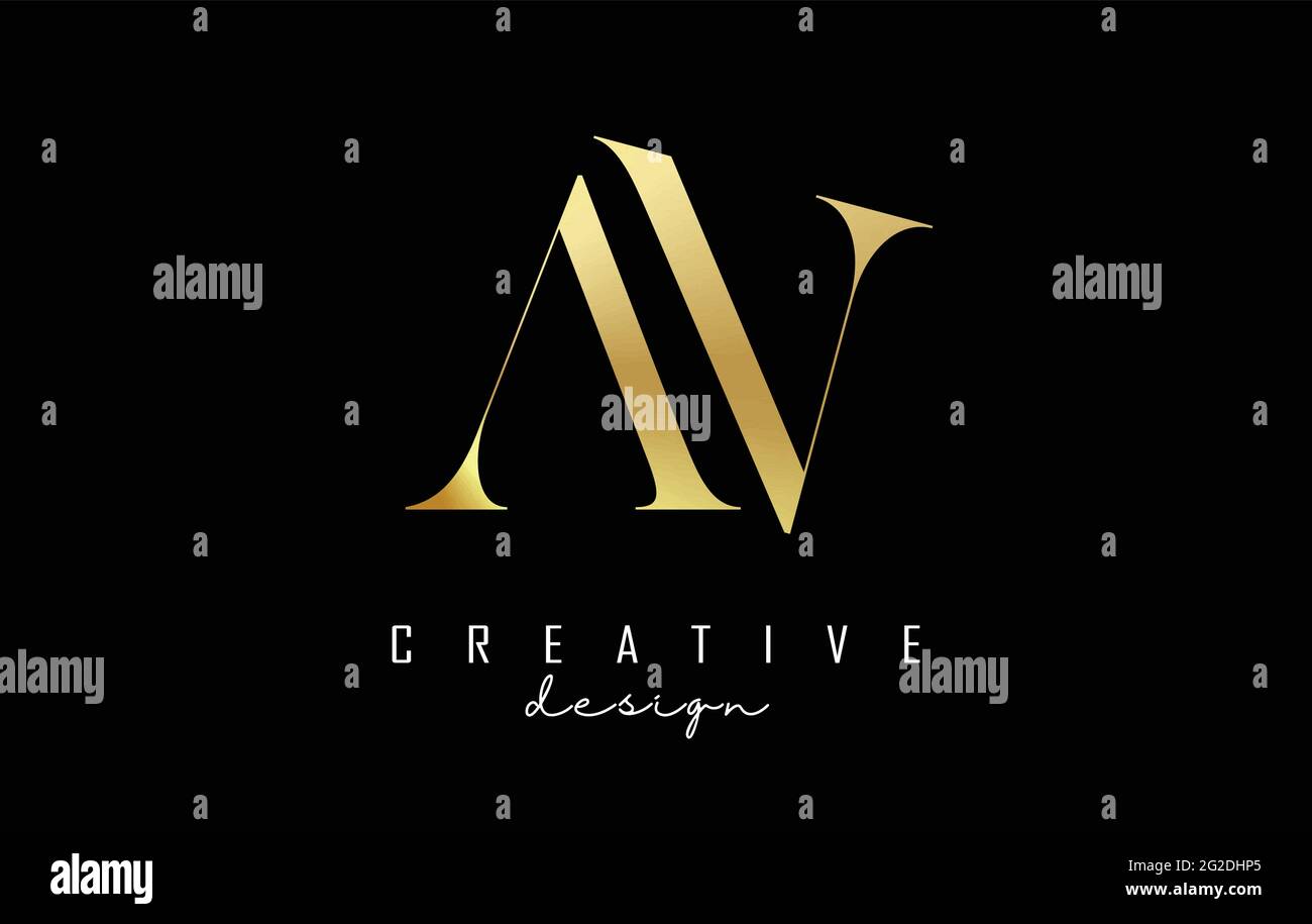 Golden AV a v letter design logo logotype concept with serif font and ...